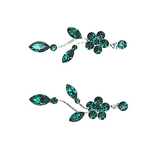 Faship Gorgeous Green Rhinestone Crystal Floral Necklace Earrings Set - Green