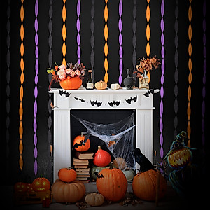 Black Orange Purple Streamers, 3 Rolls Party Decoration Crepe Paper Kit, Halloween Streamer Hanging Garland for Theme Party Backdrops Decoration (Black, Purple, Orange)