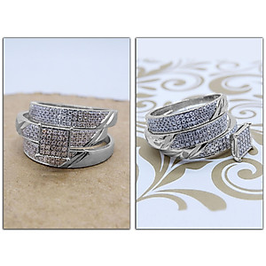 Dazzlingrock Collection Round White Diamond Engagement Ring Trio Ring Set for Unisex (0.65 ctw) in 925 Sterling Silver, W-7 and M-12.5