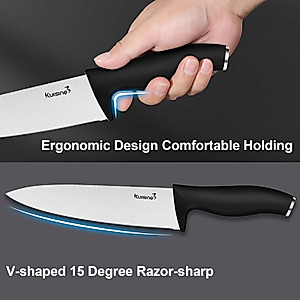 Kuisine Chef Knife Set,High Carbon Stainless Steel Ultra Sharp Blade Ergonomic Handle,Kitchen Knife Block Set with Built-in Sharpener, Elegant Gift for Holiday
