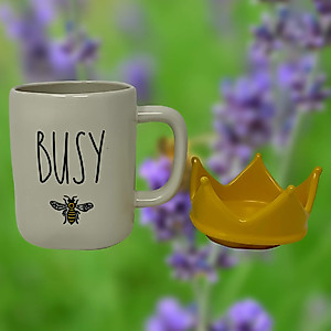 Rae Dunn Busy Bee Mug with Yellow Crown Lid Topper -Artisan Collection By Magenta - Perfect match to all of your Rae Dunn collection and home & kitchen decor. Perfect for the Busy Bee in your life
