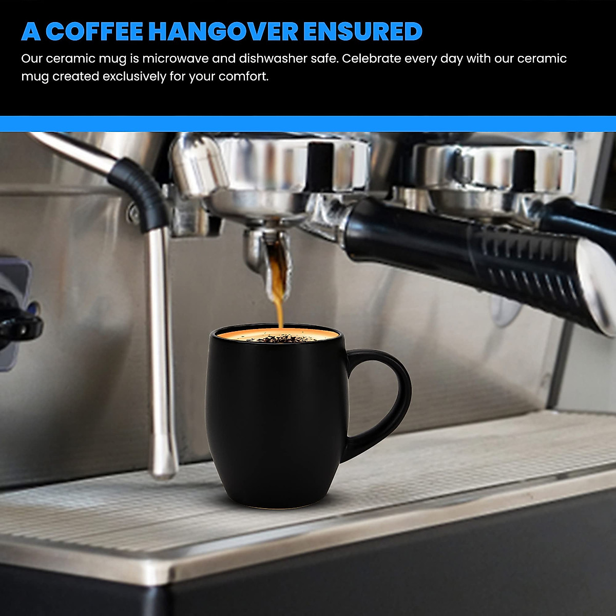 Brookline Ceramic Coffee Mug 16OZ - Tea Mug with Handle, Espresso Cups - Excellent Choice for Camping, Travel & Office - Great Gift Idea (Black, 4)