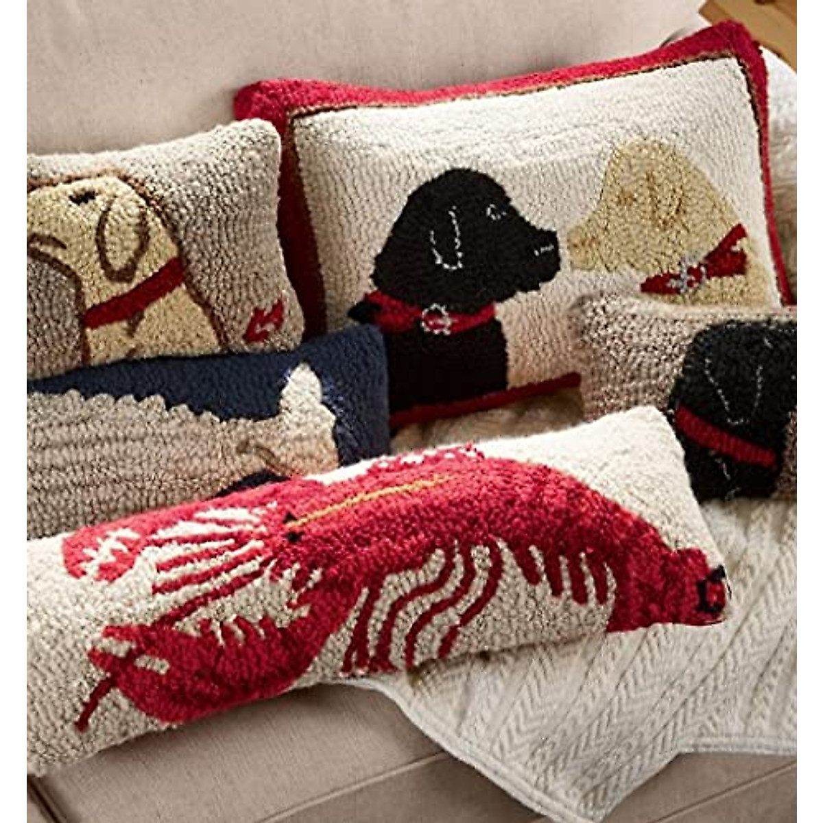 Chandler 4 Corners Artist-Designed Red Lobster Hand-Hooked Wool Decorative Throw Pillow (8” x 24”) Marine Life Pillow for Couches & Beds - Easy Care & Low Maintenance - Ocean & Coastal Home Décor