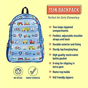 Wildkin 15-Inch Kids Backpack for Boys & Girls, Perfect for Early Elementary Daycare School Travel, Features Padded Back & Adjustable Strap (On the Go)