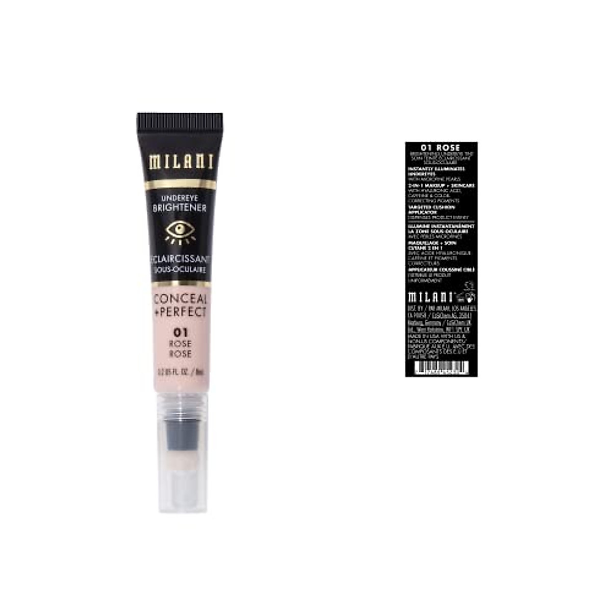 Milani Conceal + Perfect Undereye Brightener for Treating Dark Circles, Face Lift Collection - Rose