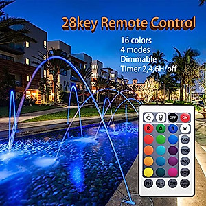Colored Pond Lights with Timer, RGB Fountain Lights IP68 Waterproof Pond Light, Dimmable Outdoor Landscape Lights for Fish Tank Pond Fountain Garden（1 Lights）