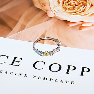 YOOESTORES82 Cute Colorful Daisy Ring for Women. Silver/Rose Gold Rhinestone Little Daisy Flowers Rings Sunflower Wedding Band Ring (Silver)