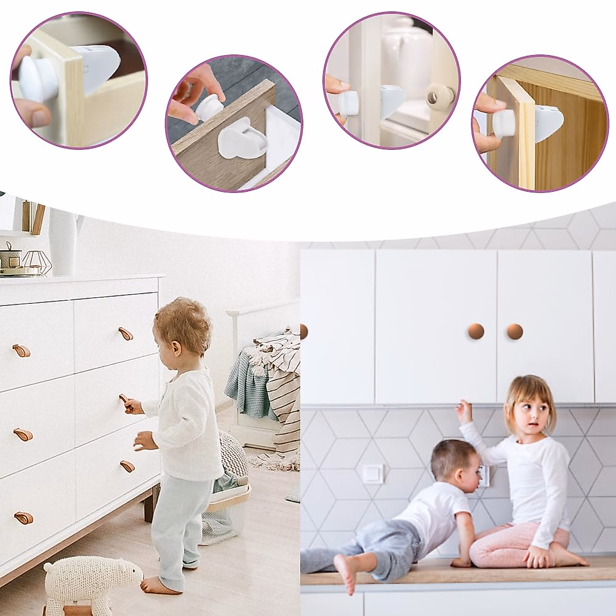 Child Safety Magnetic Cabinet Locks(10 Locks & 2 Keys), Baby Proofing Cupboard Drawers Latches, 3M Adhesive Easy Installation