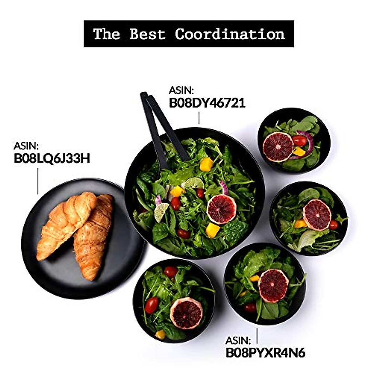 ACASSA Black Dinner Plates Set of 4, Kitchen Plates, Matte Black Plates, Modern Dinner Plates, Dishwasher Safe, Unbreakable Dinnerware, Bamboo Fiber, Lightweight, Sustainable (Black, 10 inch)