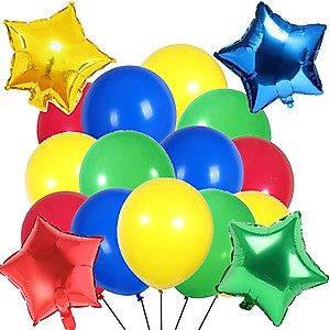 Toy Carnival Balloon Garland Kit, 112 Pcs Blue Green Red Yellow Balloon Arch with Star Foil Balloons for Toy Carnival Theme Video Game Birthday Party Rainbow Party