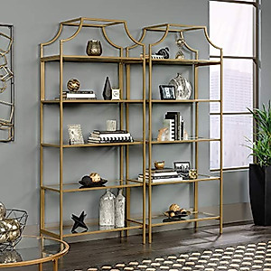 Sauder 421434 International Lux Bookcase, L: 30.0" x W: 14.49" x H: 70.87", Satin Gold Finish & International Lux Console Table, L: 59.41" x W: 13.07" x H: 32.4", Satin Gold Finish