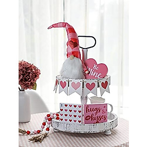 Valentine's Day Tiered Tray Décor Set of 6, Gnome Plush, Wooden Heart Wood Sign Heart Ornament, Valentine's Day Table Decoration Sign Décor