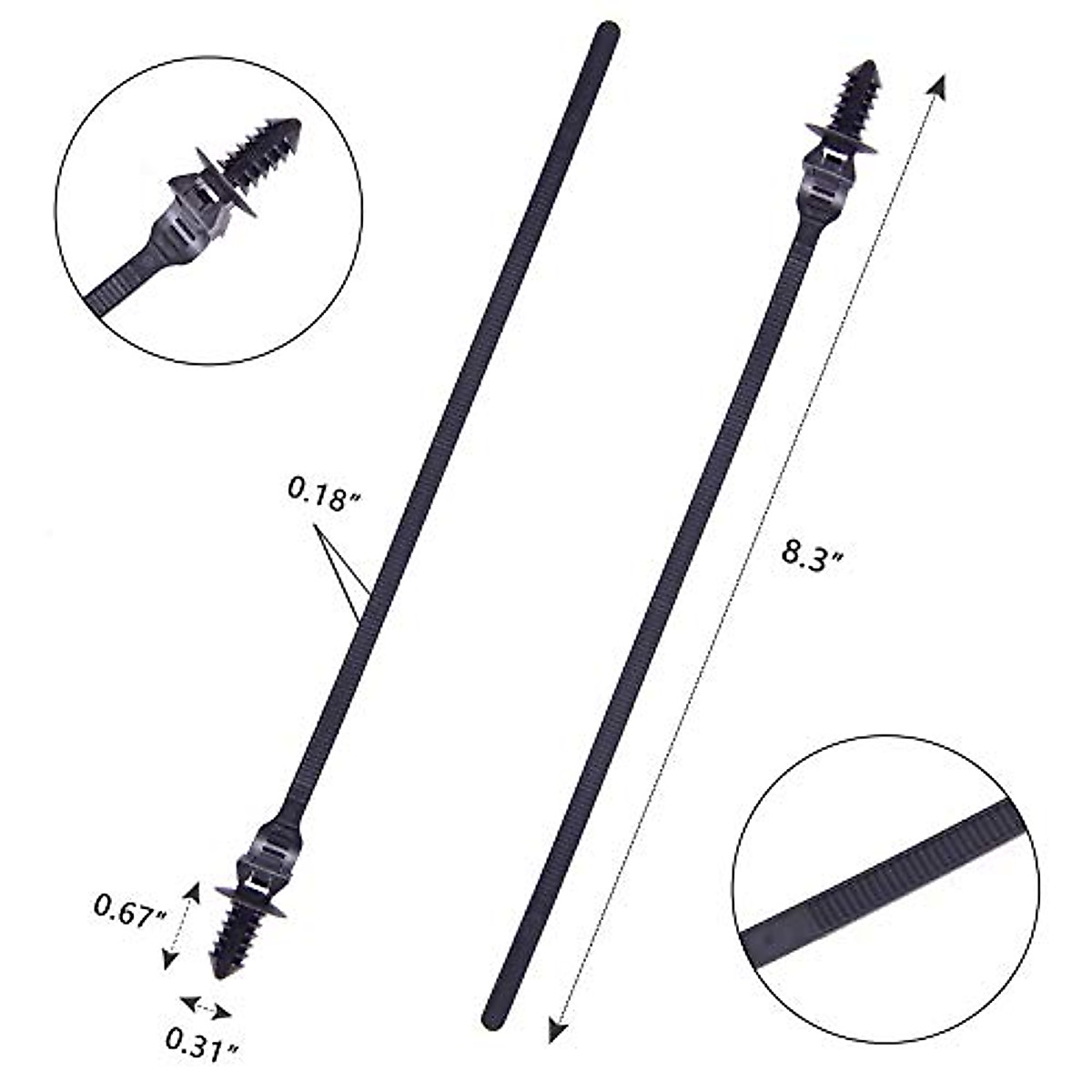 80 Pack Nylon Push Mount Cable Zip Tie, 8.3"x0.18" Heavy Duty Nylon Push Mount Self Locking UV Resistant Assortment for Indoor Wire Tying (Black)