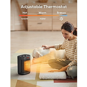 1000W PTC Ceramic Small Space Heaters with Overheating & Tip-Over Protection, Portable Electric Mini Heater Fast Quiet Heating for Office Bedroom Desk