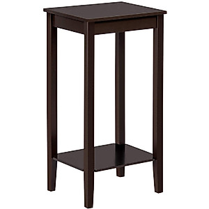 Topeakmart 2-Tier Tall End Table with Storage Shelf and Solid Wood Legs, Sofa Side Table Telephone Table for Living Room/Couch/Hallway/Small Spaces, D12xW15xH29 Inches, Dark Coffee
