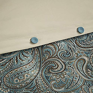 Hampton Hill Lauren King Size Bed Comforter Duvet 2-In-1 Set Bed In A Bag - Blue, Brown , Luxurious Jacquard Paisley – 9 Piece Bedding Sets – Ultra Soft Microfiber Bedroom Comforters