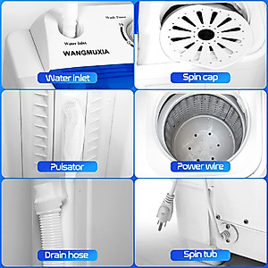 WANGMUXIA Portable Waher and Dryer, 2-in-1 Twin Tub 20lbs Capacity Washer(12lbs) and Spinner dryer(8lbs) Built-in Drain Pump，Timer Function, Apartments, Dorms, College Rooms, RV’s and more