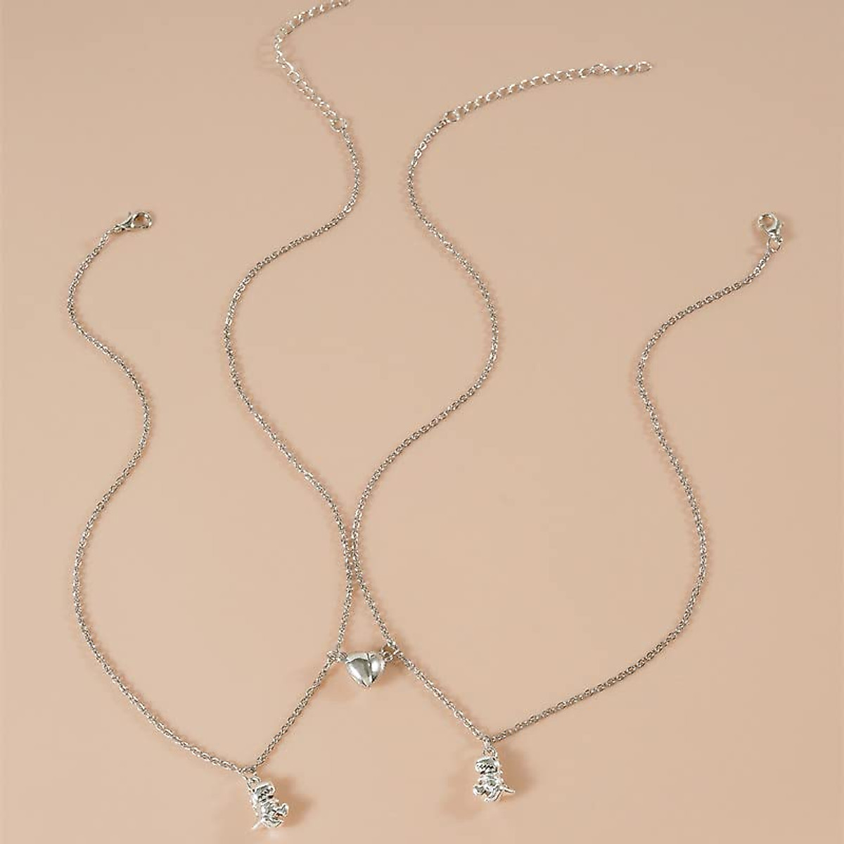 COLORFUL BLING Mutual Attraction Love Heart Necklace Friendship Dinosaur Mushroom Pendant Matching Necklace for Couples Best Friends Friendship Pinky Promise Long Distance Jewelry-Cute