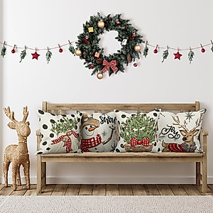 LITIVY Christmas Decor Pillow Covers Set of 4 Decorative Throw Pillowcase for Winter Xmas Holiday Home Decor for Sofa Couch (Christmas Tree Snowman Gloves Deer) (18"x18", Black)