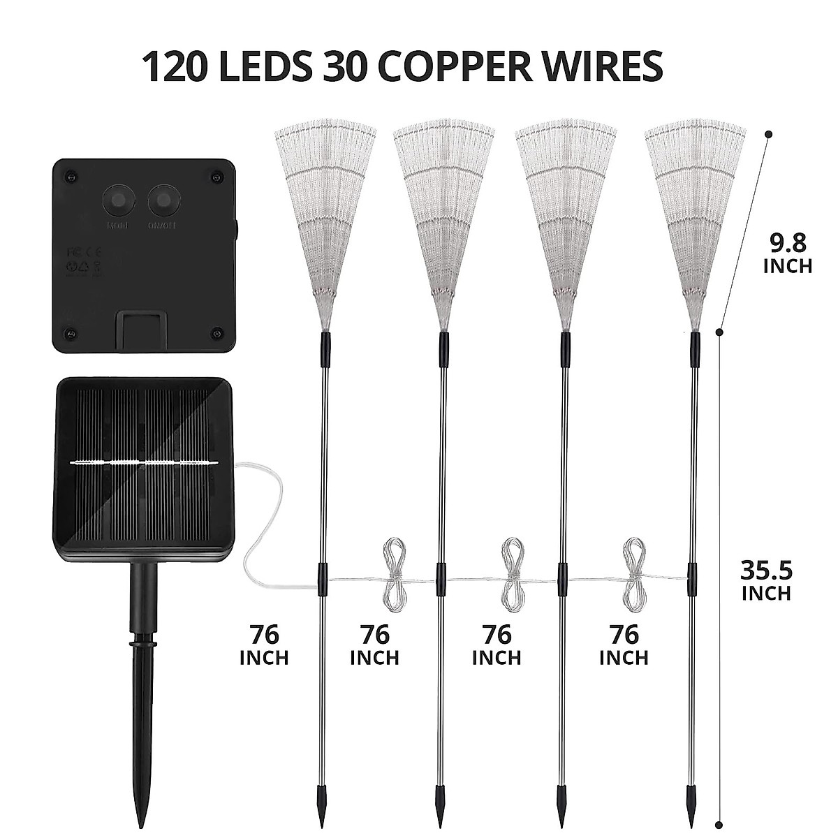 iFalarila 8 Modes Solar Garden Lights with 1200mAH Solar Panels, 480 LED Fairy Lights - Waterproof - Firework Light - String Lights for Yard Decorations, Pathway, Garden, Patio - 4 Pack Warm White