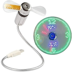 [New] USB LED Clock Fan with Temperature, Mobile USB Real Time Fan Fahrenheit and Celsius Display Portable Cooling Mini USB Quiet Gooseneck Fan for Office, Home & Travel (TC)
