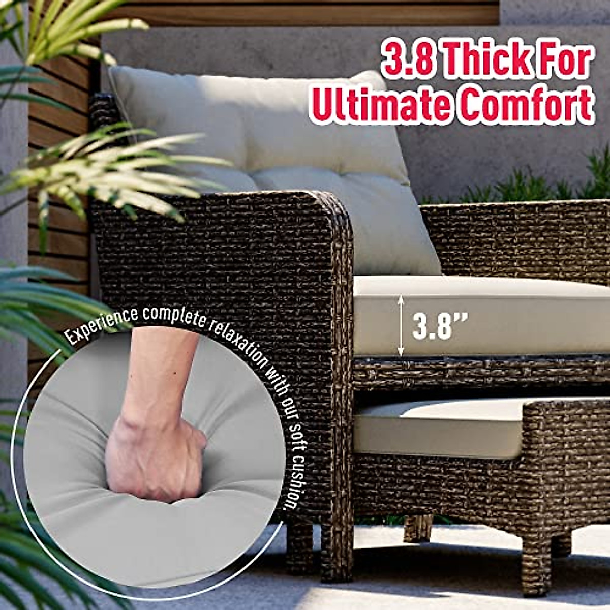 Pamapic 5 Pieces Wicker Patio Furniture Set Outdoor Patio Chairs with Ottomans Conversation Furniture with coffetable for Poorside Garden Balcony(Grey Cushion +Grey Rattan)…