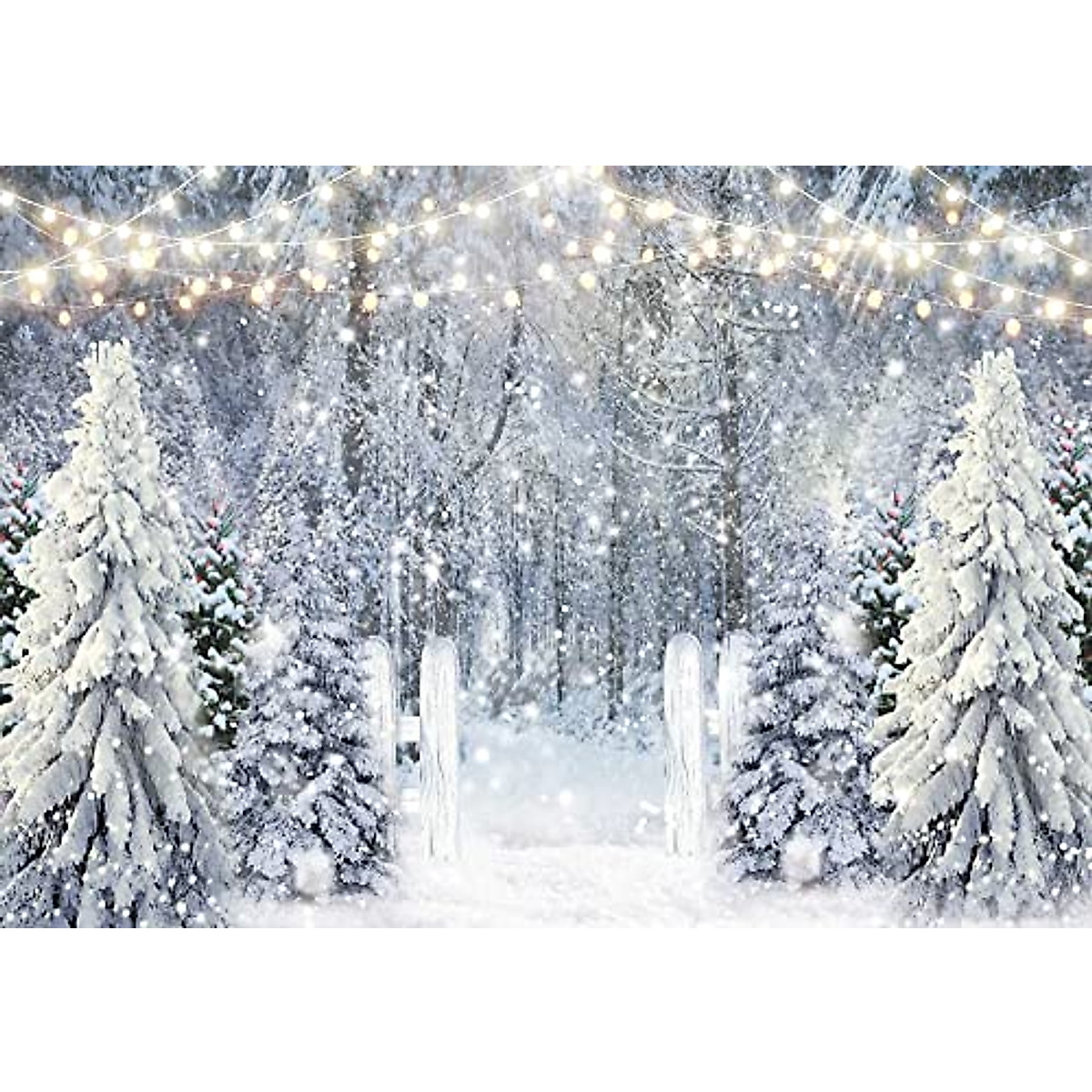 LIVUCEE 7x5ft Polyester Fabric Winter White Snowy Forest Backdrop for Photography Christmas Glitter Wonderland Nature Xmas Trees Pine Forest Holiday Party Decor Kids Family Photo Studio Prop