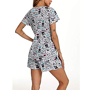 ENJOYNIGHT Women's Cute Sleepwear Print Tee and Shorts Pajama Set (Large, Grey Dog)