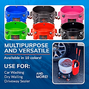GRIT GUARD Bucket Dolly with Wheels - Rolling Detailing Wash Bucket with 5 Wheels and 2 Locking Casters Compatible with 2.5, 4, 5 and 6 Gallon Buckets (Green, 3" Red Casters)