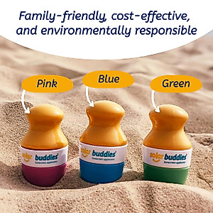 Solar Buddies Sunscreen Applicator - Blue Pack of 3 - BPA-Free Refillable Roll on Sponge Sunscreen, Suncream & Lotion Applicator For Kids, Adults & Families - Holds 3.4fl oz, Perfect Size for Travel