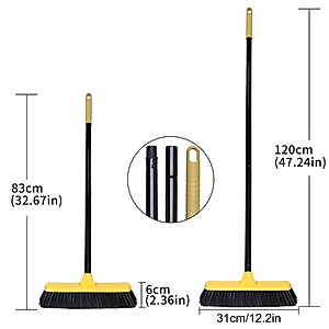 Push Broom with Long Handle, Floor Brush 47.6 inch Soft Bristle Broom 12.2" Wide for Cleaning Bathroom Kitchen Patio Garage Deck Tile
