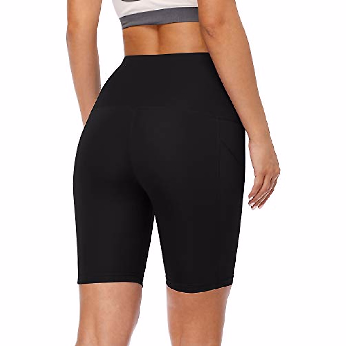 CADMUS Women's High Waist Spandex Yoga Shorts for Bike Running Two Side Pockets,1010,Black,Black,Black,Medium