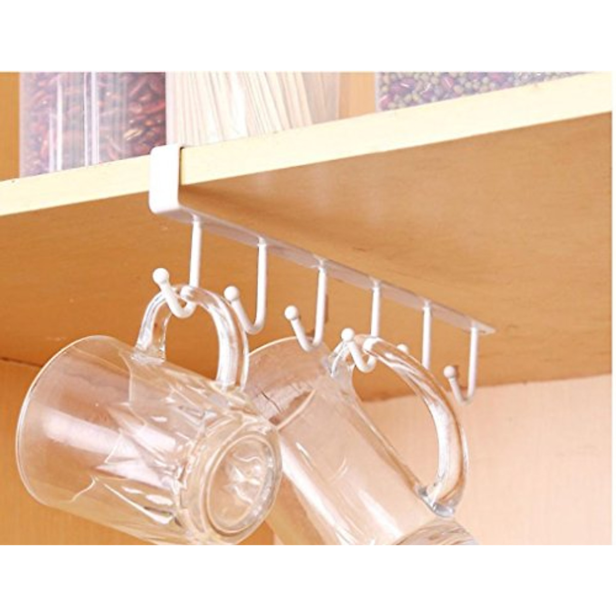 Staron Hanging Hook Rack, Kitchen Storage Rack Cupboard Hanger Chest Space Saver Organizer Hook Rack Holder (White)