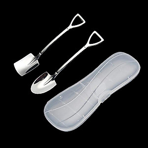 Dessert Spoon Cute Shovel Spoon, SUS304 Stainless Steel Spade Spoons Fruit Coffee Cake Spoon, Dishwasher Safe, 2pcs Spoons with Plastic Box Package