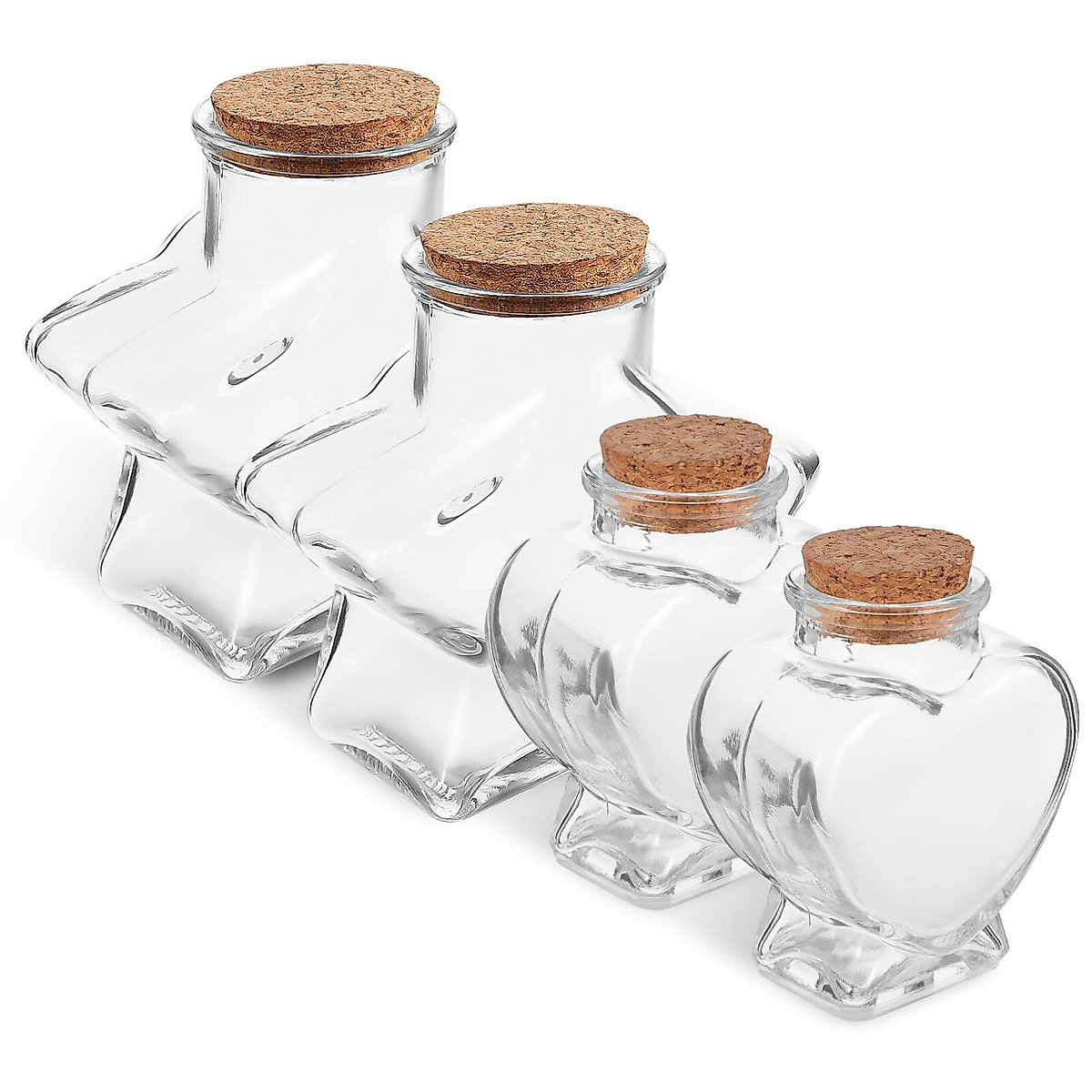 Luxshiny Glass Cork Bottle 4 Pcs Small Glass Jars with Cork Lids Heart and Star Shaped Candy Jars Cookie Jars Clear Storage Container Jars Wishing Bottles Drift Bottles Glass Lucky Bottle