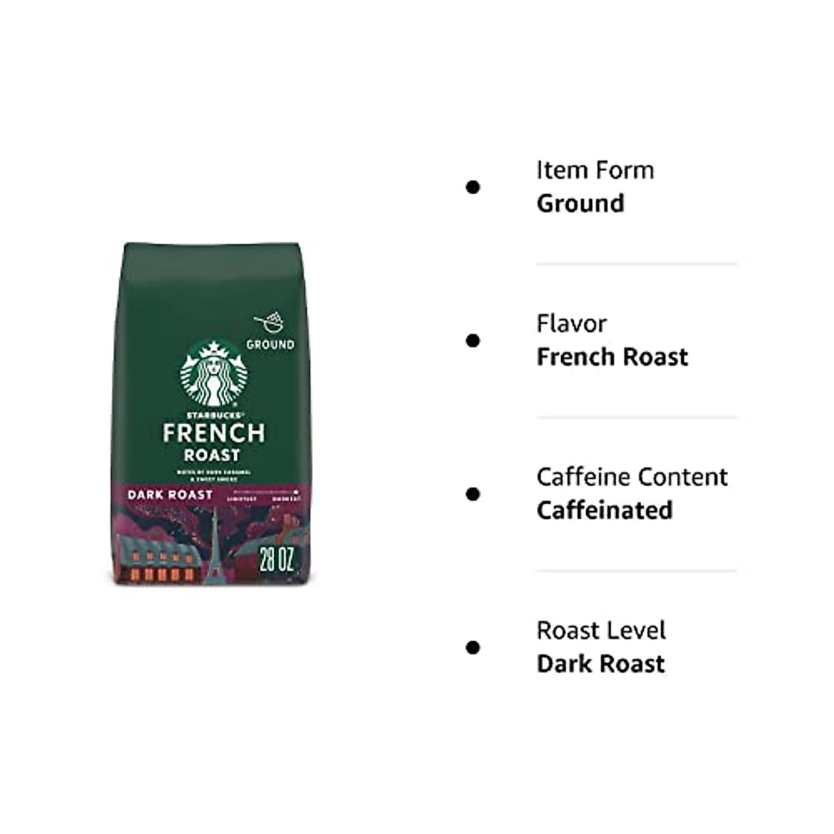 Starbucks Ground Coffee—Dark Roast Coffee—French Roast—100% Arabica—1 bag (28 oz) - (Packaging May Vary)