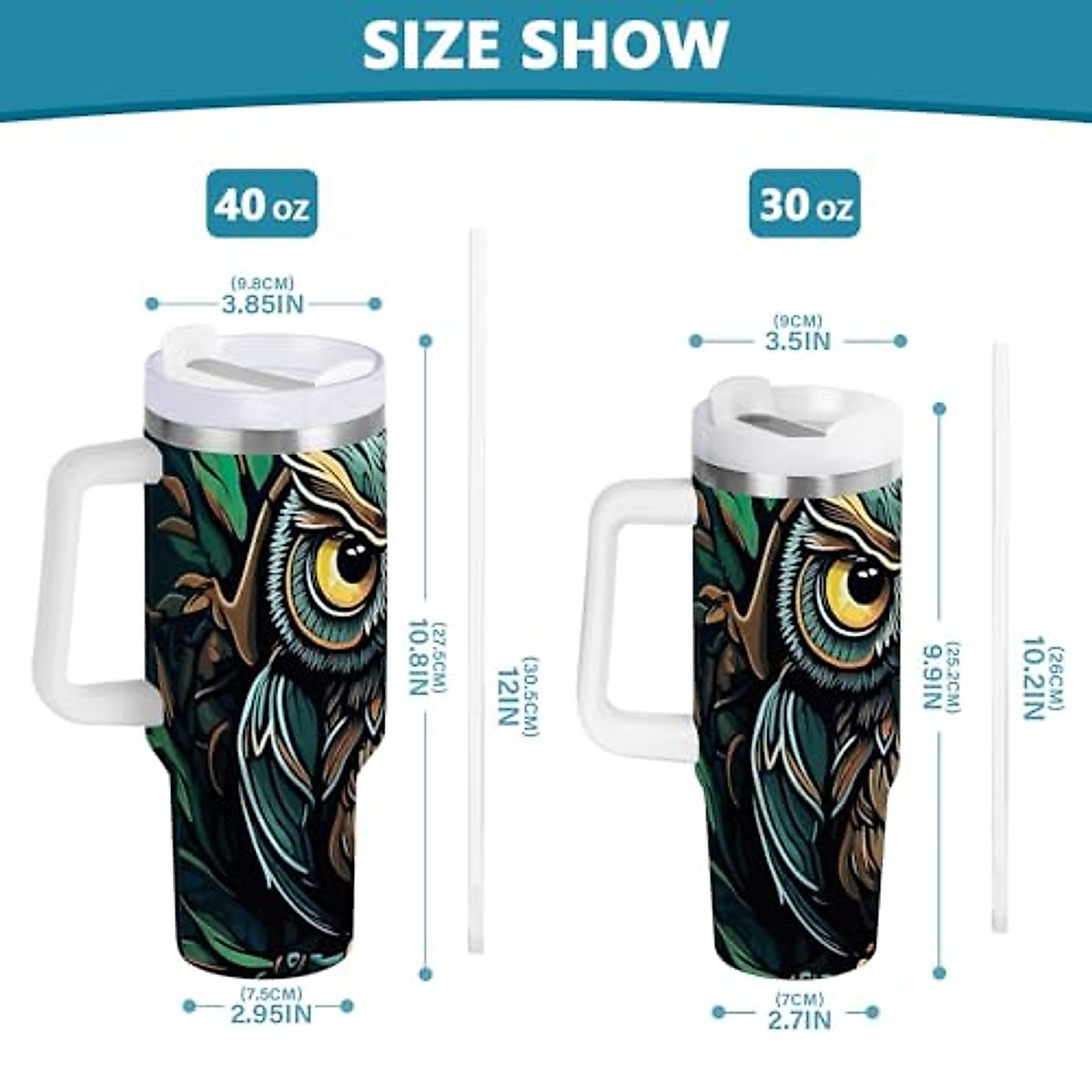 ODAWA 40oz Travel Coffee Tumbler with Straw and Handle, Owl Leak Proof Tumbler