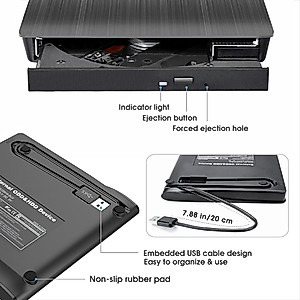 ROOFULL External CD DVD Drive USB 3.0 Portable DVD & CD-ROM +/-RW Player Burner Reader Writer Rewriter Adapter Optical Disc Drive for Laptop PC Windows 11/10/8/7 Mac Linux Desktop Computer