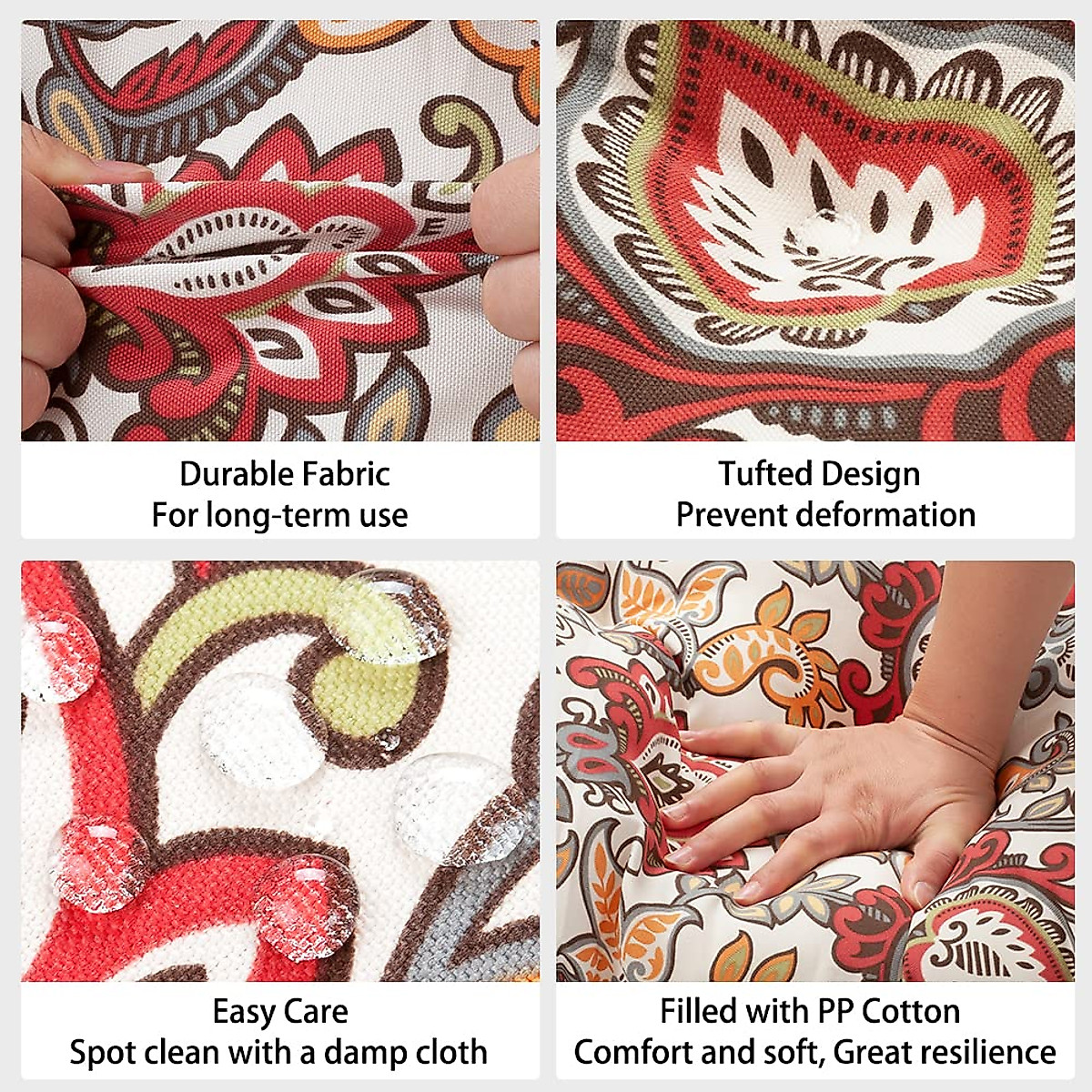 Magpie Fabrics Patio Bench Cushion 45"x18", Indoor/Outdoor Non-Slip Water Resistant Long Seat Pads, Tufted Loveseat Cushion for Swing, Settee, Window, Garden, Wicker, Front Porch (Botanical Red)