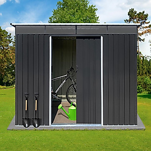 Goohome Sheds & Outdoor Storage, 8ft x6ft Outdoor Storage Shed with Design of Lockable Doors, Stable Steel Shed, Spacious Multipurpose House Garden Utility Tool Storage Shed for Backyard, Lawn