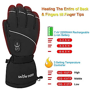 SNOW DEER Upgraded Heated Gloves Men Women,Ski Motorcycle Electric Battery Mittens Gloves