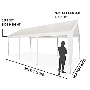 Impact 11' x 20' Portable Carport Garage, All Season Fully Enclosed Canopy with Window Sidewalls, Outdoor Party Tent with 8 Dressed Legs, White
