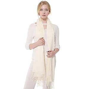 Anboor Super Soft Cashmere Blanket Scarf with Tassel Solid Color Warm Shawl for Women,White