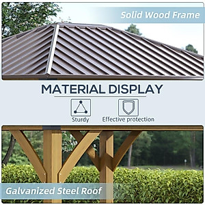 10x12 FT Modern Patio Pavilion Grill Gazebo, Permanent Metal Roof Waterproof Pergola, Galvanized Steel Gazebo with Wooden Frame for Garden Patio Backyard Party Deck Lawn
