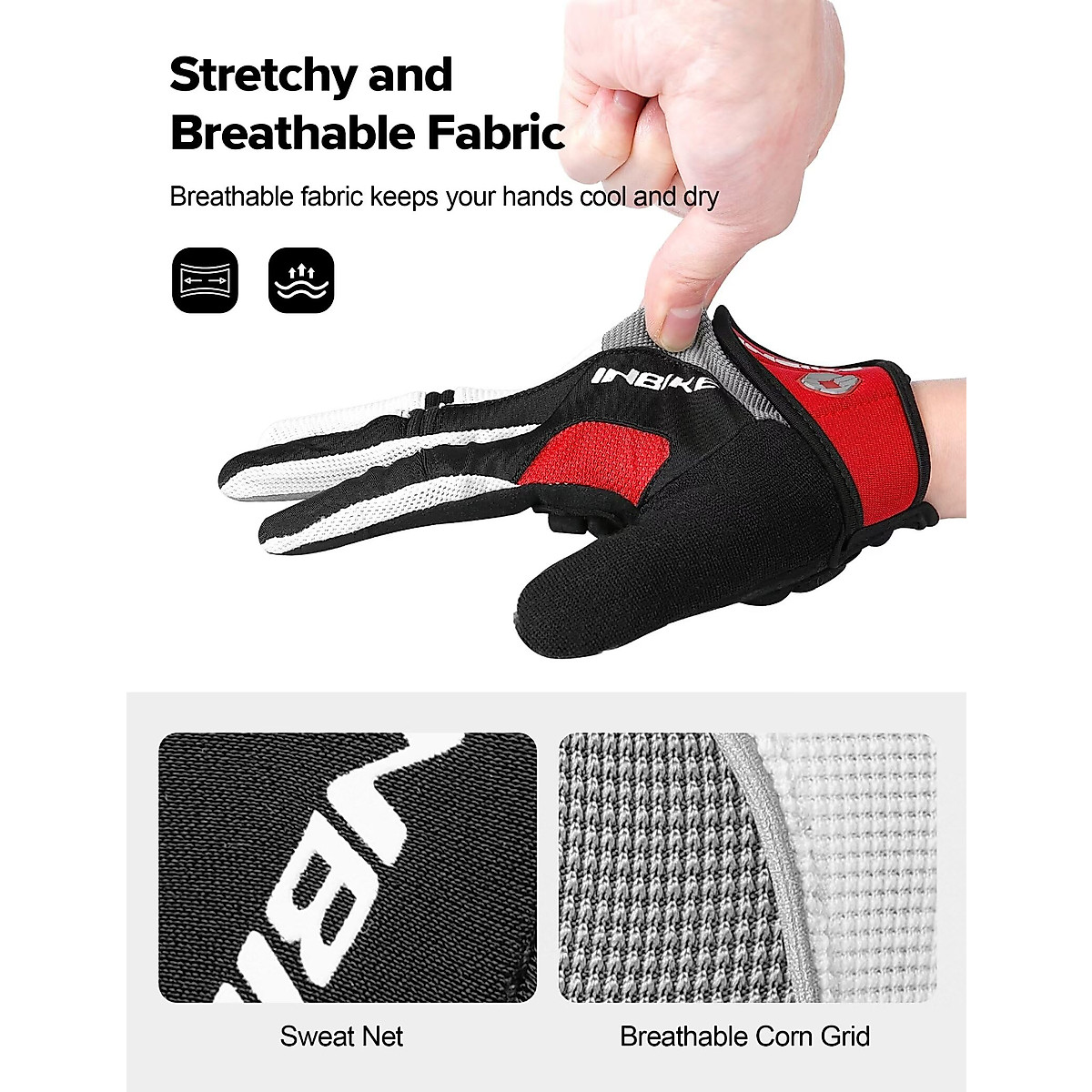 INBIKE 5mm Gel Pad Full Finger Gloves Men for Workout Gym Fitness Outdoor Red Large