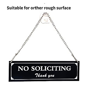BEDEONE No Soliciting Sign for House, Strong Self Adhesive No Soliciting Signs for home, Hanging No Solicitors Sign for Front Door - Premium Frosted Material with Digitally Printed, Come with Chain