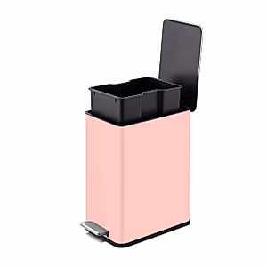 QUALIAZERO 10L/2.6Gal Heavy Duty Hands-Free Stainless Steel Bath/Office Step Trash Can, Fingerprint-Resistant Soft Close Lid Trashcan, Slim (Rose Pink)