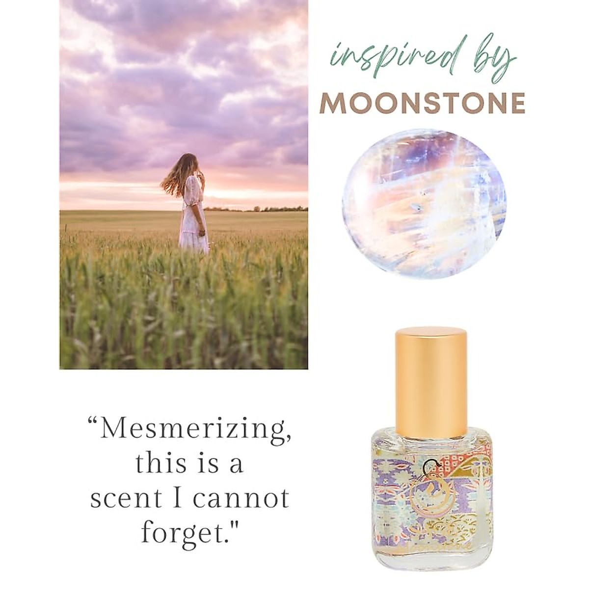 Moonstone Organic Perfume Oil Extract Roll-On by Sage- 1/4 oz, Vegan & Cruelty-Free, Floral Scent, Gardenia, Paperwhites, Stargazer Lily