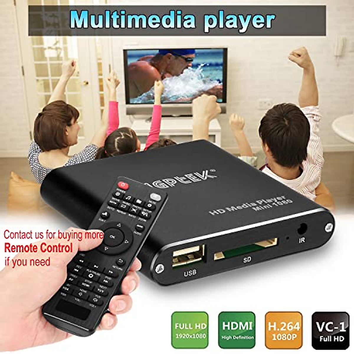 HDMI Media Player, Black Mini 1080p Full-HD Ultra HDMI Digital Media Player for -MKV/RM- HDD USB Drives and SD Cards