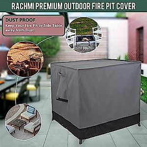 Rachmi Square Gas Fire Pit Cover 32.3 Inch, 600D Oxford Water Resistant Anti UV & Fade Outdoor Patio Cover for Coffee Fits 28/29/30/31 Inch Coffee & Side Table, (32.3"Wx32.3"Dx25.2"H, Gray/Black)